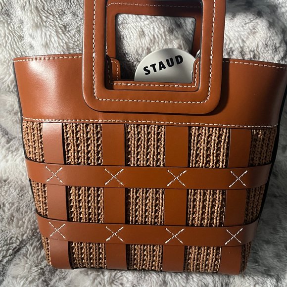 STAUD | Bags | Staud Tan Raffia Mini Shirley Bag Msrp375 | Poshmark